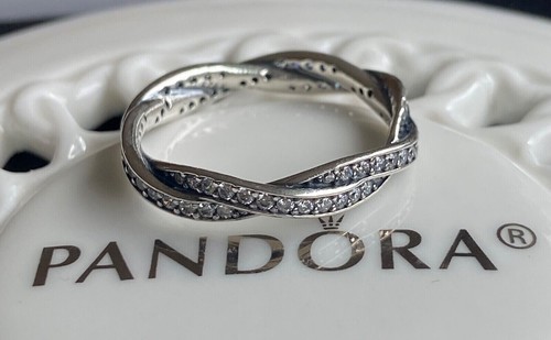 Authentic Pandora Sparkling Twisted Lines Ring #190892CZ-50 Size 5 for ...