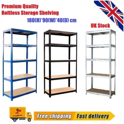 Boltless 5 Tier Racking Garage Shelving Storage Shelves Steel Unit ...