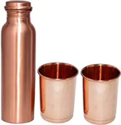 Pure Copper Tamba Water Bottle 950ml with 2 Plain Tumbler Set of 3 ...