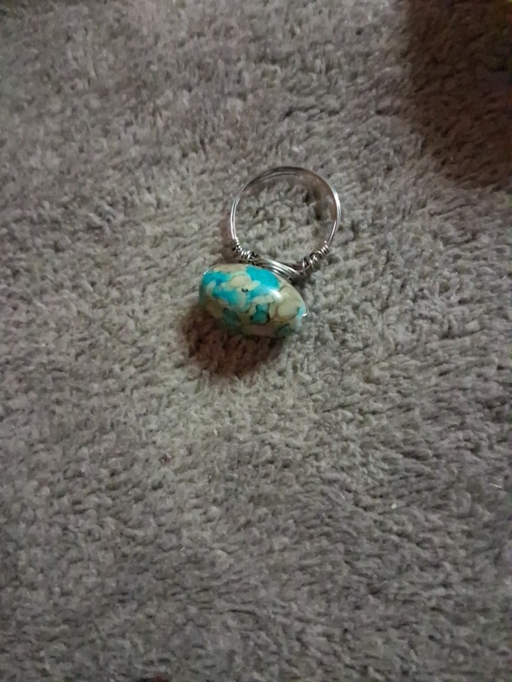Handmade Wire Wrapped Beaded Ring W/ Turquoise Like Large Bead Size 8 ...