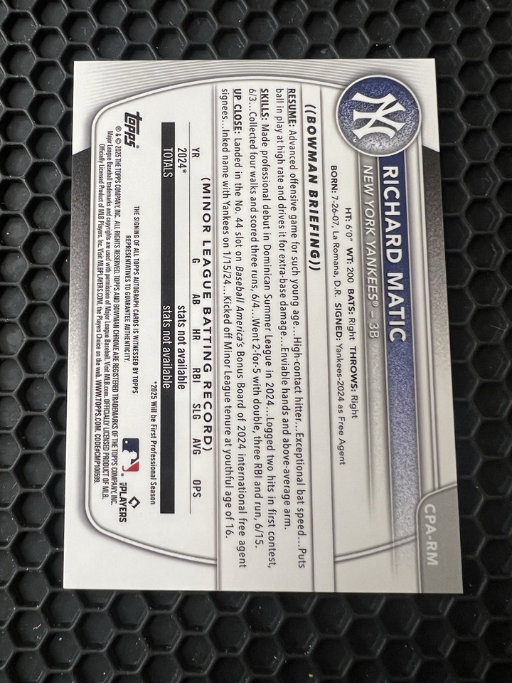 2025 Bowman Chrome - Richard Matic #CPA-RM Auto 1st Bowman New York ...