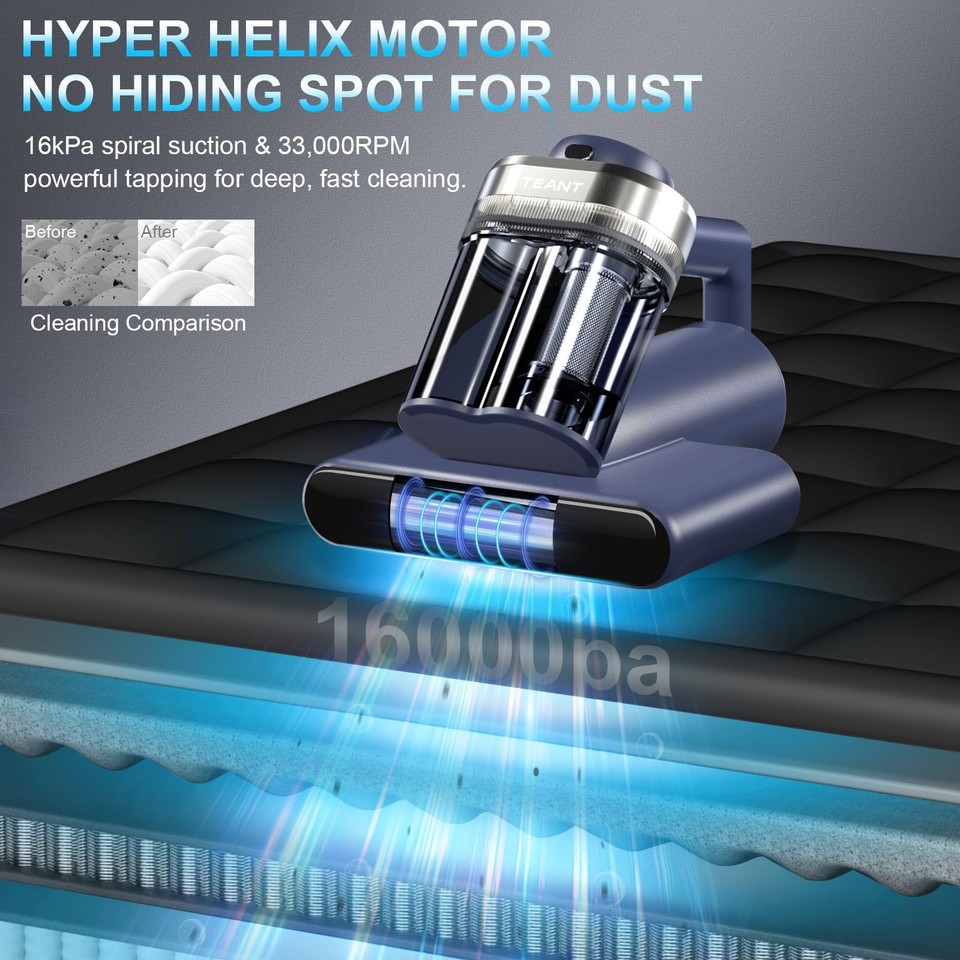 Mattress Vacuum Bed Vacuum Cleaner with 253.7nm UV-Light, Hyper Helix ...