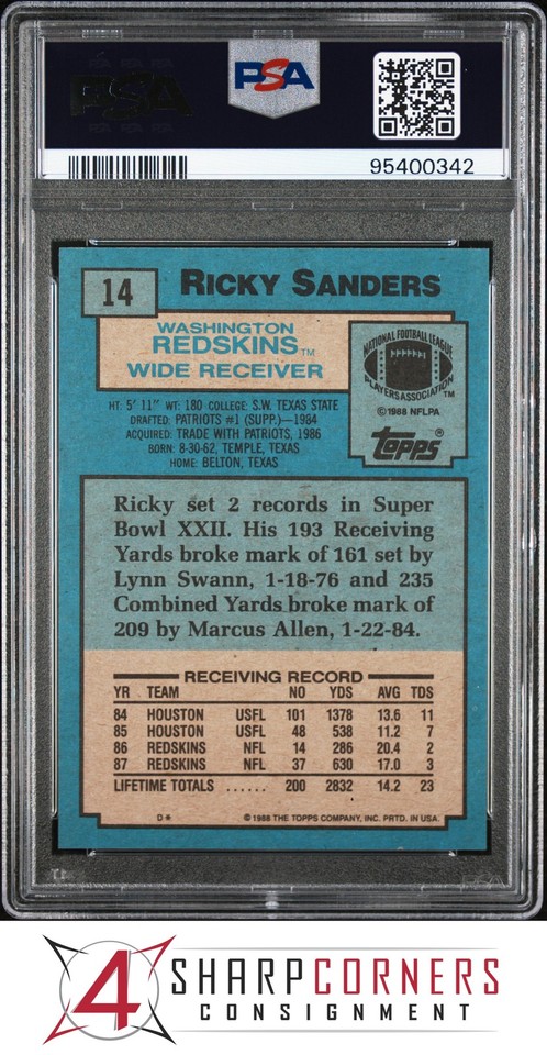 1988 TOPPS #14 RICKY SANDERS RC REDSKINS PSA 10 | eBay