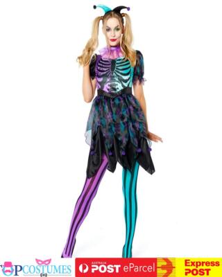 Haunted Harlequin Evil Clown Jester Dress Joker Zombie Halloween ...