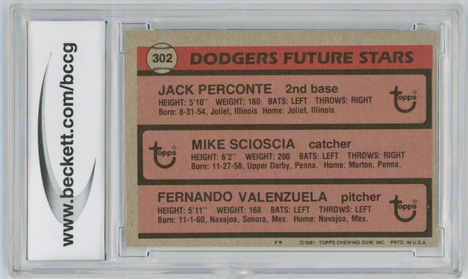 Fernando Valenzuela Mike Scioscia RC BCCG 9 1981 Topps #302 Rookie Jack ...