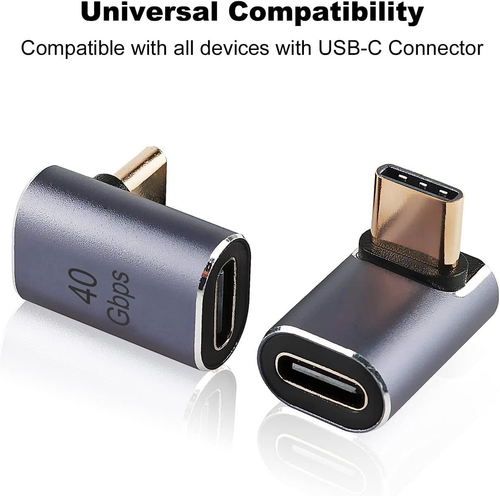 AreMe 90 Degree USB-C Male to Female Adapter, 2 Pack Right Metallic ...