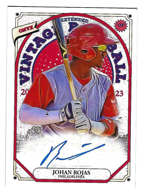 JOHAN ROJAS 2023 ONYX VINTAGE EXTENDED BASEBALL ON CARD AUTO BLUE INK ...