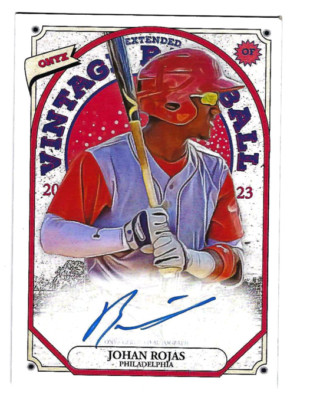 JOHAN ROJAS 2023 ONYX VINTAGE EXTENDED BASEBALL ON CARD AUTO BLUE INK ...