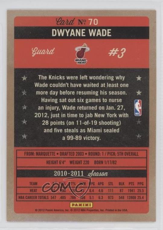 2011-12 Past & Present Dwyane Wade #70 HOF 1bu3 | eBay