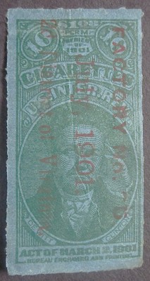 US DeWitt Clinton Tax Paid Stamp for 10 Cigarettes Series 1901 (inv-ga2 ...