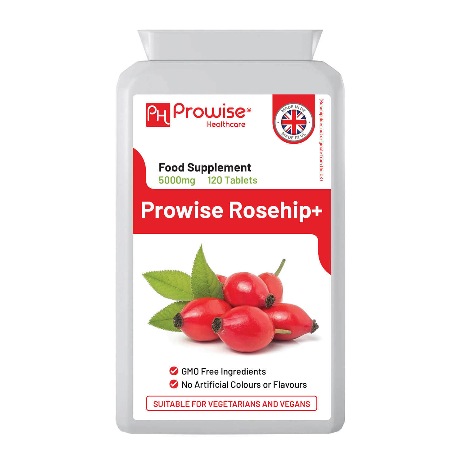 Rosehip Health+ 5000mg 120 Vegan Tablets - UK Manufactured by Prowise ...