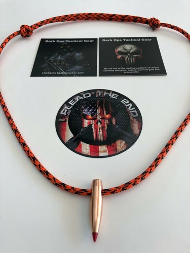 Paracord HOG TOOTH Necklace + 1 Decal ...(.30 Cal Red Tip) ...Orange ...
