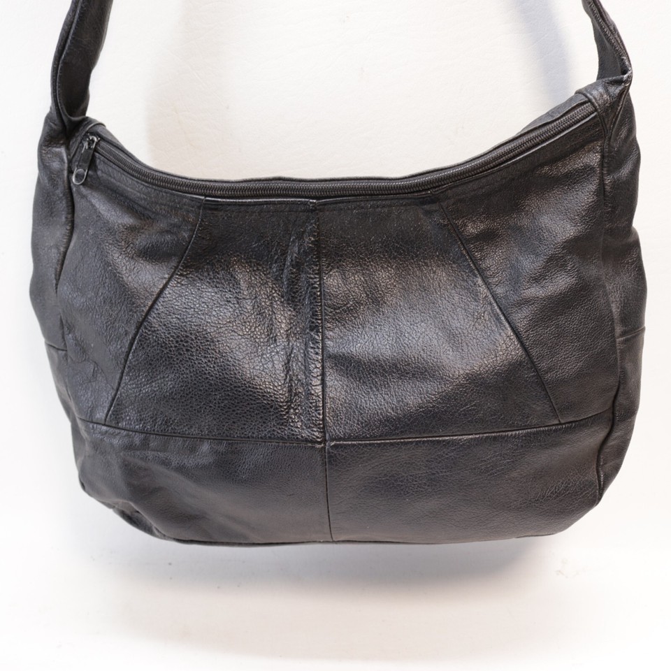 Vintage Genuine Leather Handbag Women M Black Lined Sections Purse ...