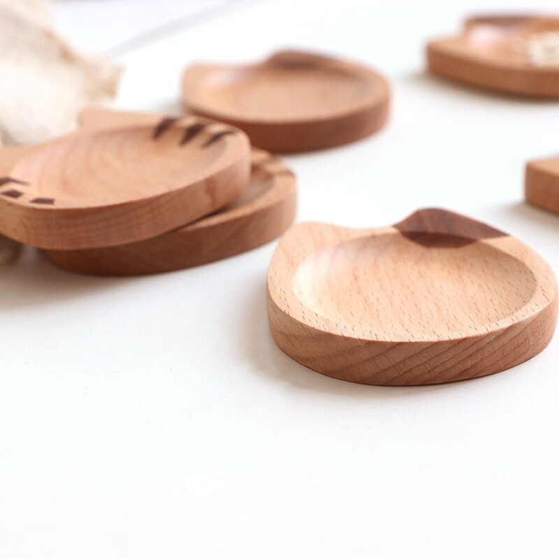 2X Mini Wooden Dish Plate Restaurant Dumpling Dipping Bowl Tray Cute ...