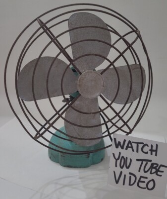 Vintage Eskimo Desk Fan 13" Metal Blade Turquoise Oscillating Electric ...