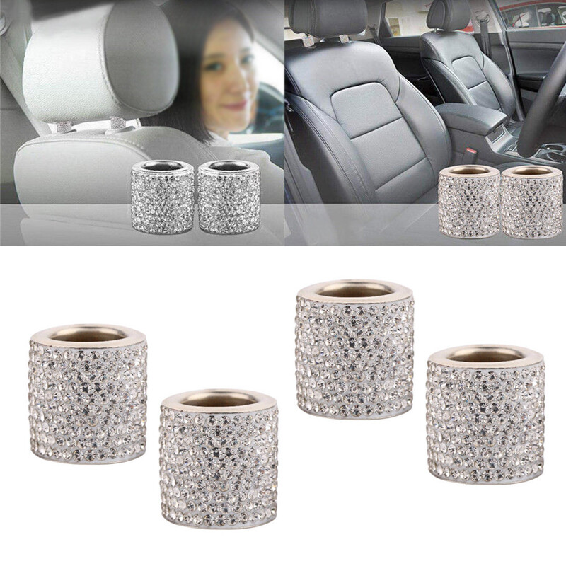 4 Pcs Crystal Car Seat Headrest Collar Bling Diamond Car interior ...