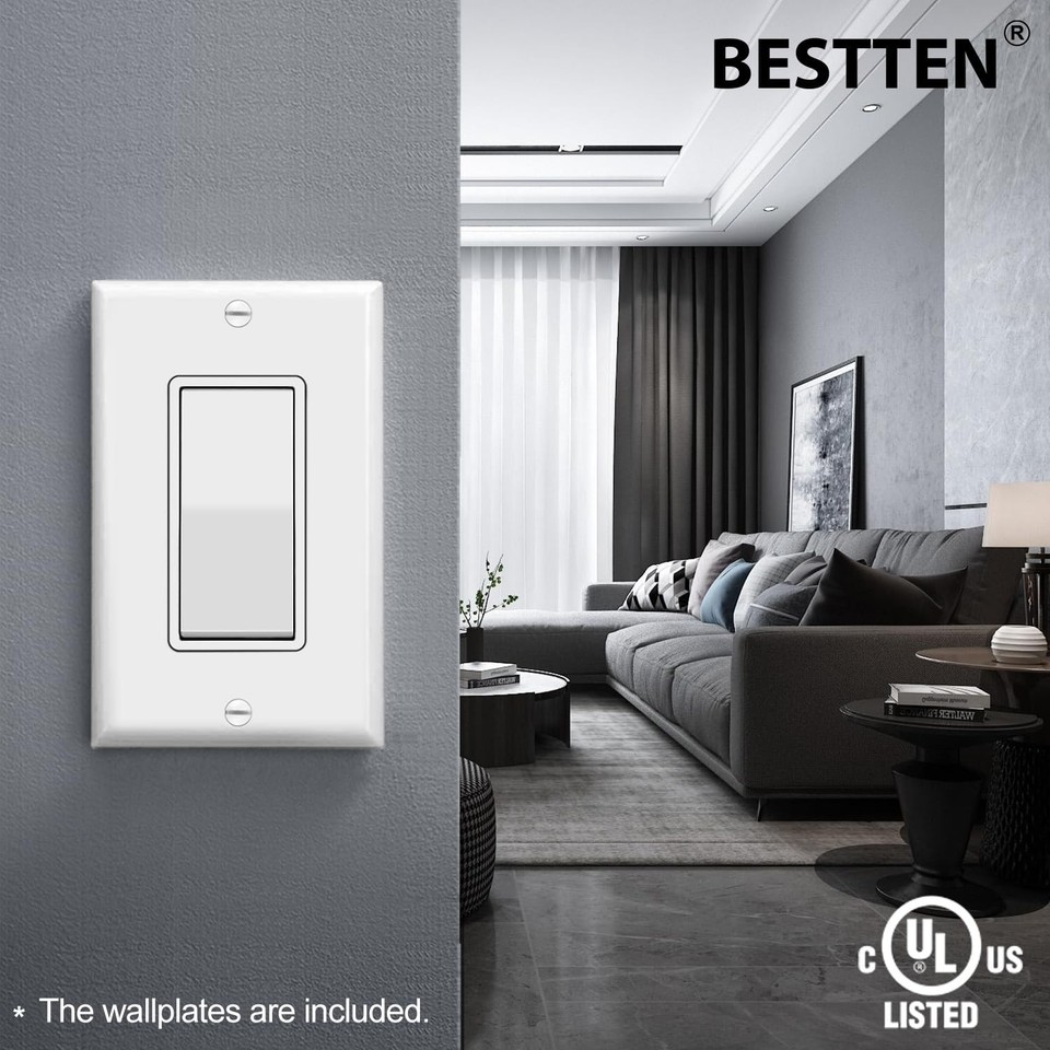 BESTTEN 100 Pack Single Pole Decorator Wall Light Switch with Wall ...