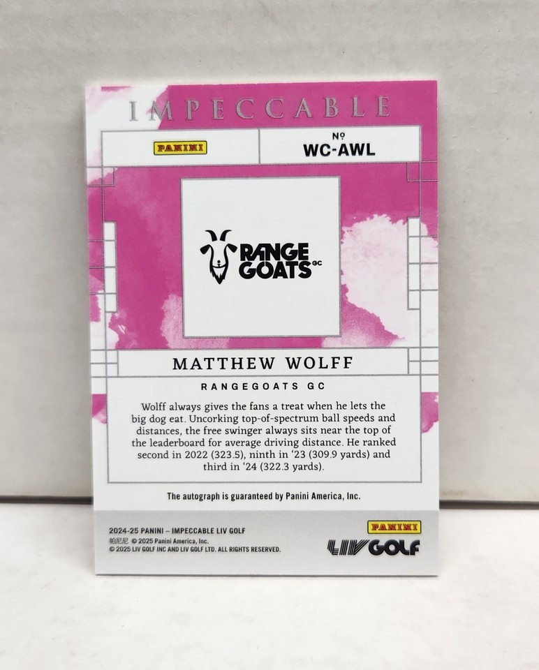 MATTHEW WOLFF 2024 Impeccable LIV Golf Watercolor Ink SILVER ~ AUTO #'d ...