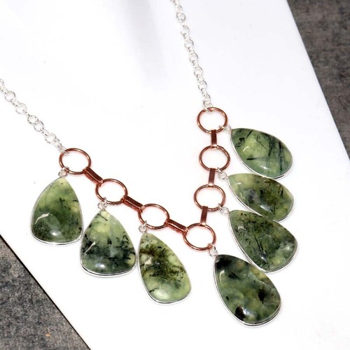 Fashion Forwarded Moss Prehnite Two Tone Necklace 18" Chunky Jewelry GW ...