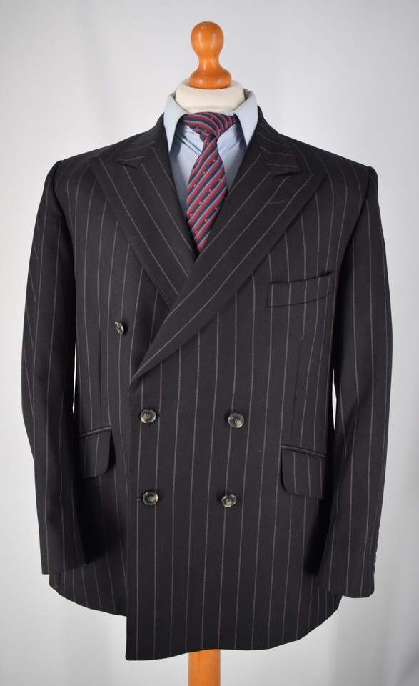 Mens Black Pinstriped Crombie Wool & Cashmere Double Breasted Suit 44S ...