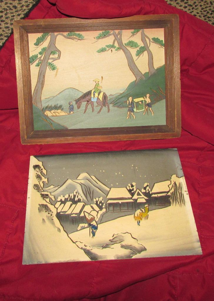 INTERESTING VINTAGE JAPANESE PYROGRAPHY PR ORIENTAL PICTURES PAPER ...