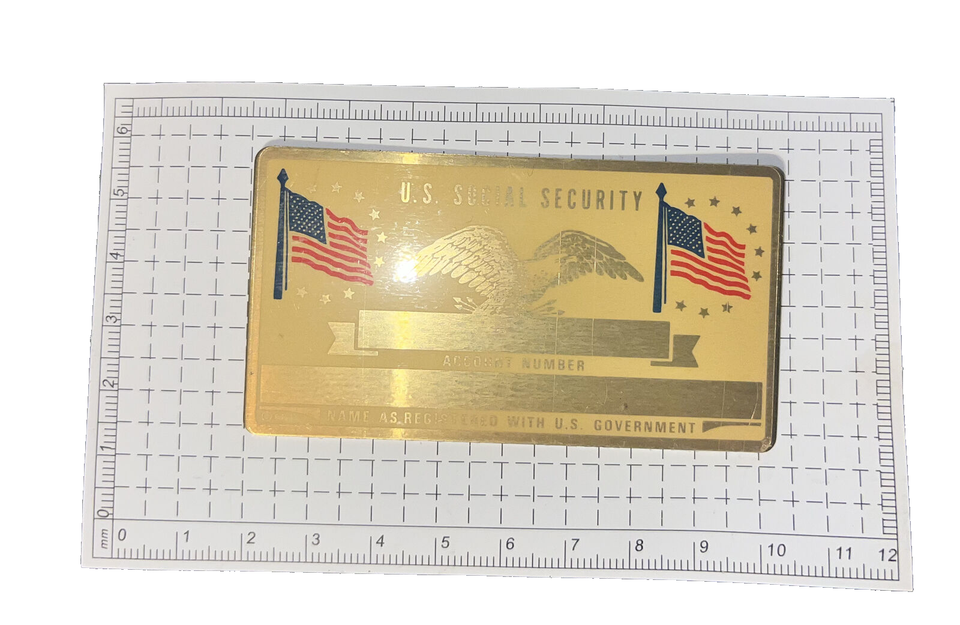 Vintage Brass Metal Blank US Social Security ID Card U.S. Flag and ...