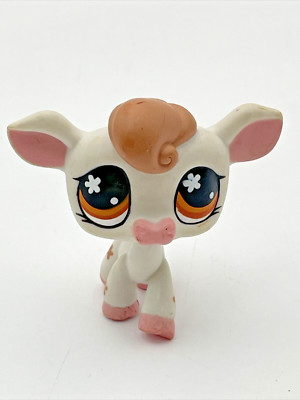 Littlest Pet Shop LPS Authentic Figure #476 White Pink Cow w/ Flower ...