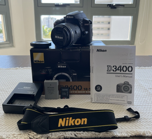 NIKON D3400 24MP DSLR Camera AF-P 18-55mm VR G Zoom Lens 32GB SD ...