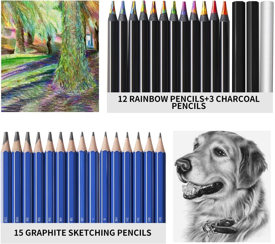 PRINA 81 Drawing Set Sketching Kit, Pro Sketch Pencils Art Supplies ...