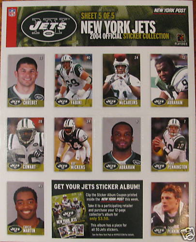 Official Licensed NY Jets 2004 Team Collectable Sticker card 5 of 5 | eBay