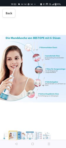 BESTOPE Cordless Water Dental Flosser Dental Oral Irrigator Portable ...