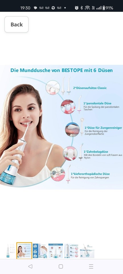 BESTOPE Cordless Water Dental Flosser Dental Oral Irrigator Portable ...