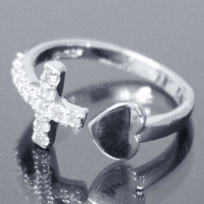 Gorgeous Diamond Open Adjustable Cross Ring 925 Sterling Silver Summer ...