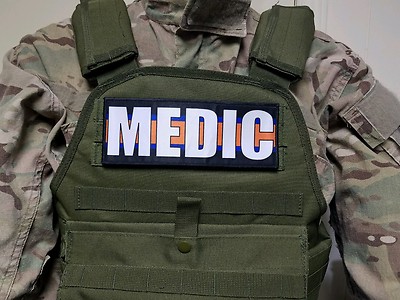 3x8" MEDIC Stripe Orange Blue EMT EMS Hook Back PARAMEDIC Patch Badge ...