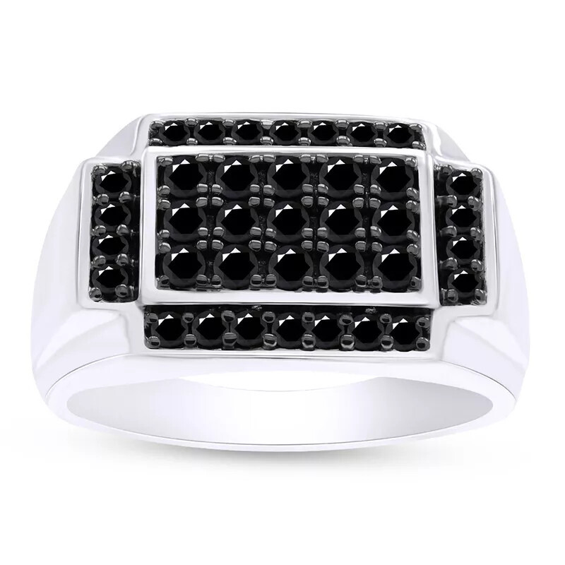 1 Ct Men's Weddg Band Ring Black Natural Diamond 14K White Gold Plated ...