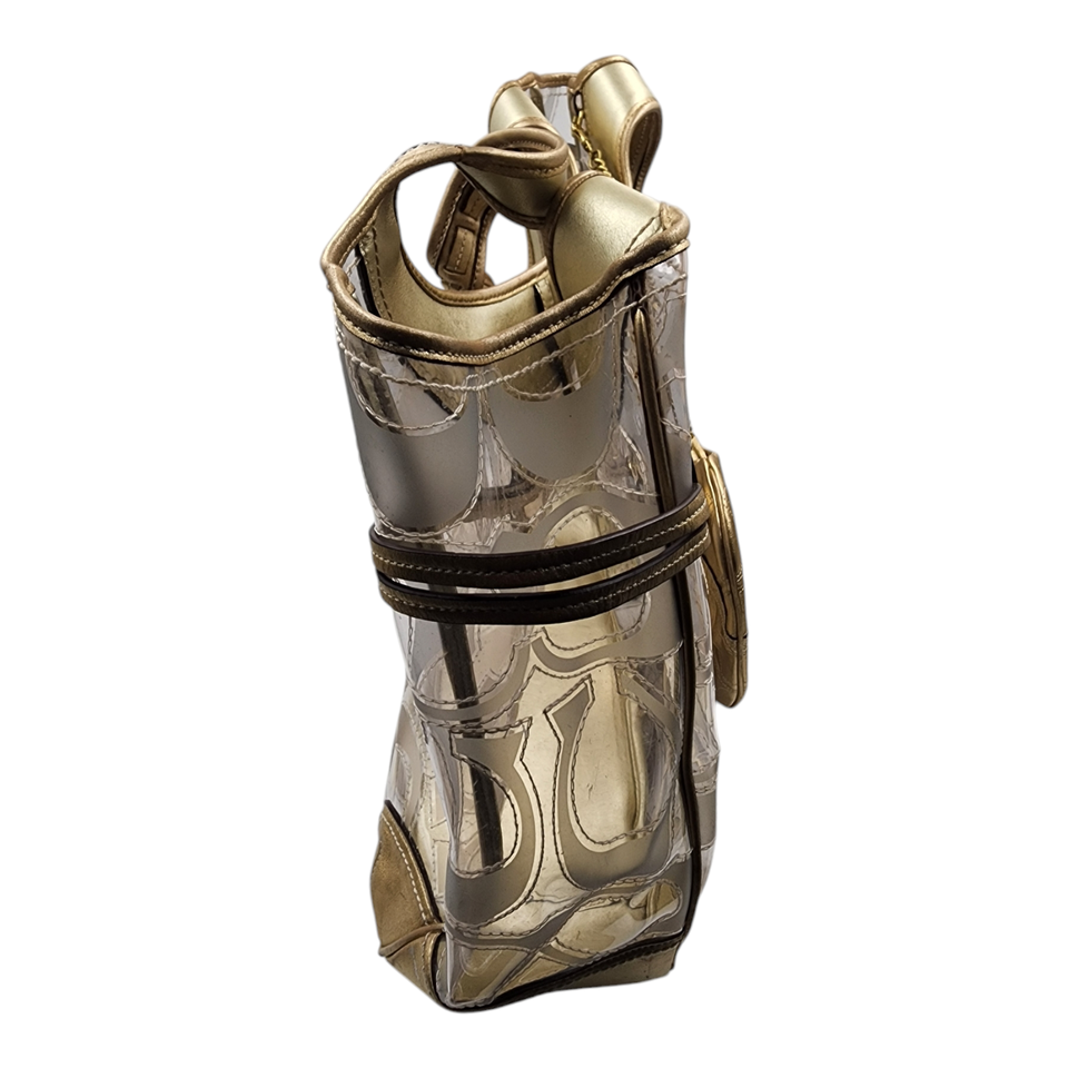 COACH EXTRA-LARGE CLEAR BAG W/GOLD COACH C'S KISS LOCK PURSE ~ RARE HTF ...