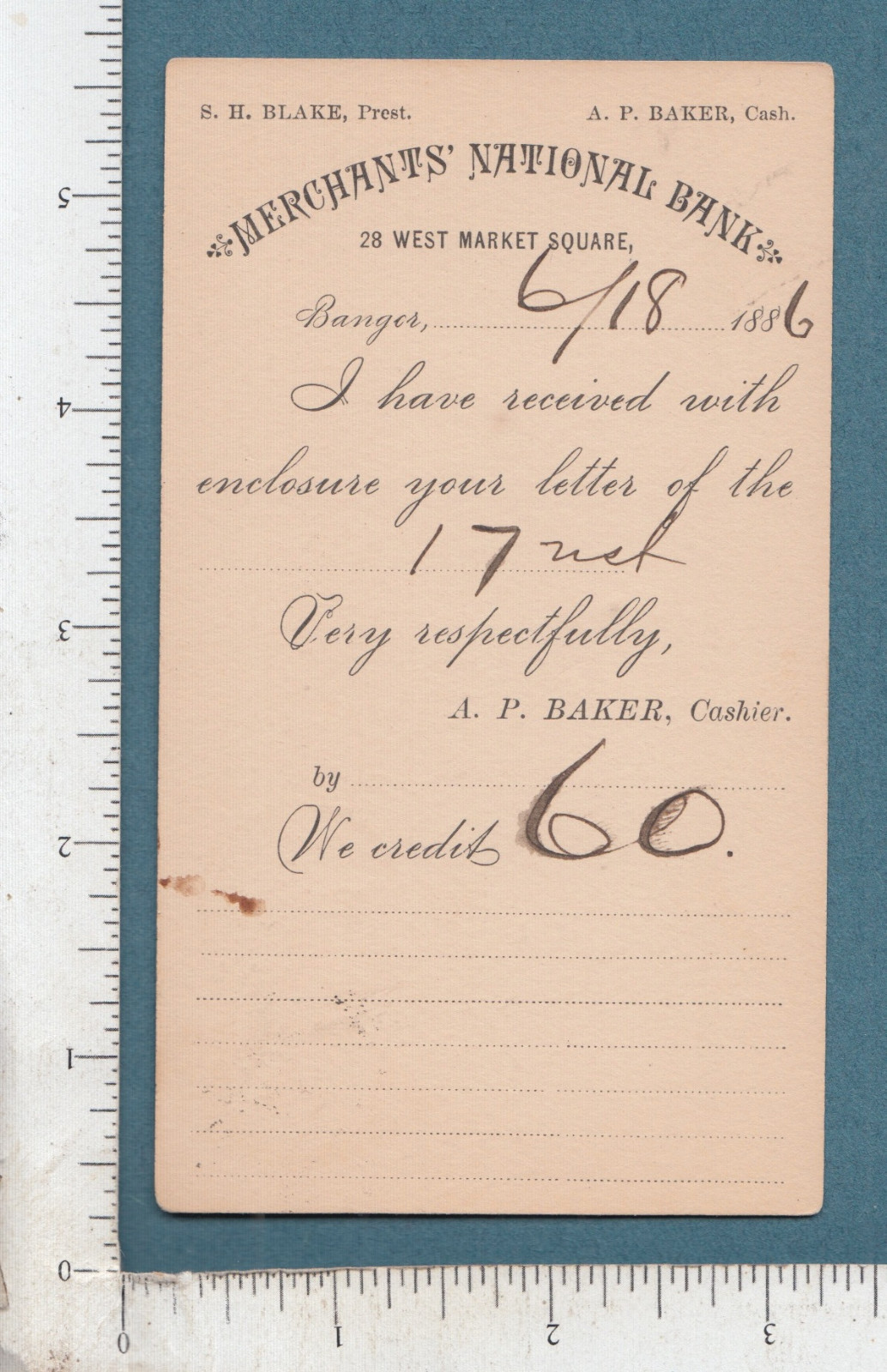 9140 Merchants Nat Bank pc Bangor Winterport ME A P Baker S H Blake ...