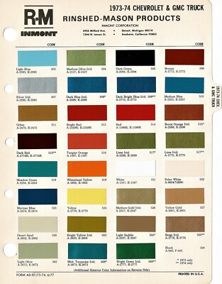 1973-74 CHEVROLET BLAZER SUBURBAN PICKUP TRUCK GMC JIMMY SPRINT PAINT ...