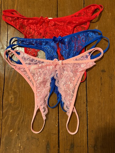 3 Pcs-Solid Color Lace Trim Sexy Crotchless Panties. | eBay
