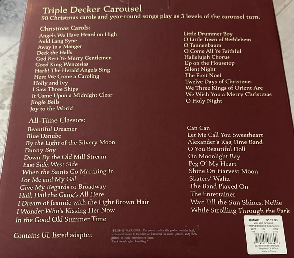 2005 Village Square/MR. CHRISTMAS Triple Decker Carousel-NOS- Unopened ...