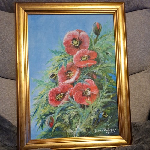 beautiful Oil on canvas of poppies Signed Jeanne bexley professionally ...