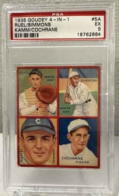 1935 Goudey 4 IN 1 Ruel / Simmons / Kamm / Mickey Cochrane #5A PSA 5 EX ...