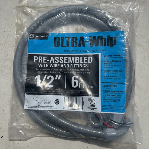 Southwire 6 Ft. x 1/2 In. Flexible Non-Metallic Pre-Wired Whip 55189407 ...