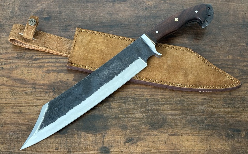 18” Reverse Tanto Bowie Knife Full Tang SHARP Forged Carbon Steel Suede ...