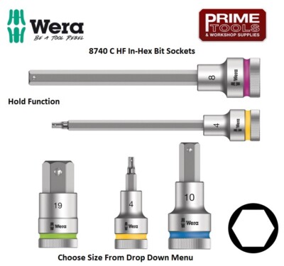 Wera 8740C HF 1/2" Dr Hold Function Hexagon Hex Bit Socket-Choose 6mm ...