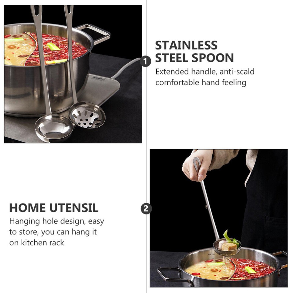 2PCS Stainless Steel Ladle Cooking Ladle Set Hot Pot Colander Slotted ...