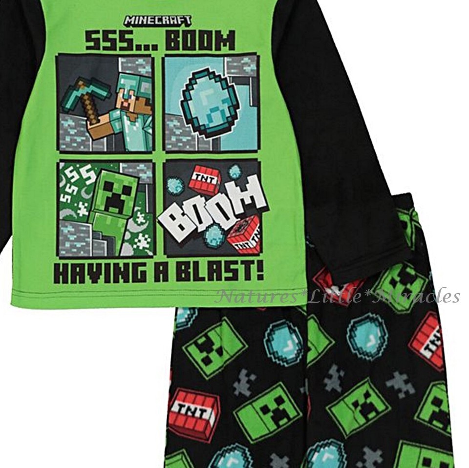 MINECRAFT Boys Pajamas Size 6 8 10 Creeper Zombie TNT Long Sleeve ...