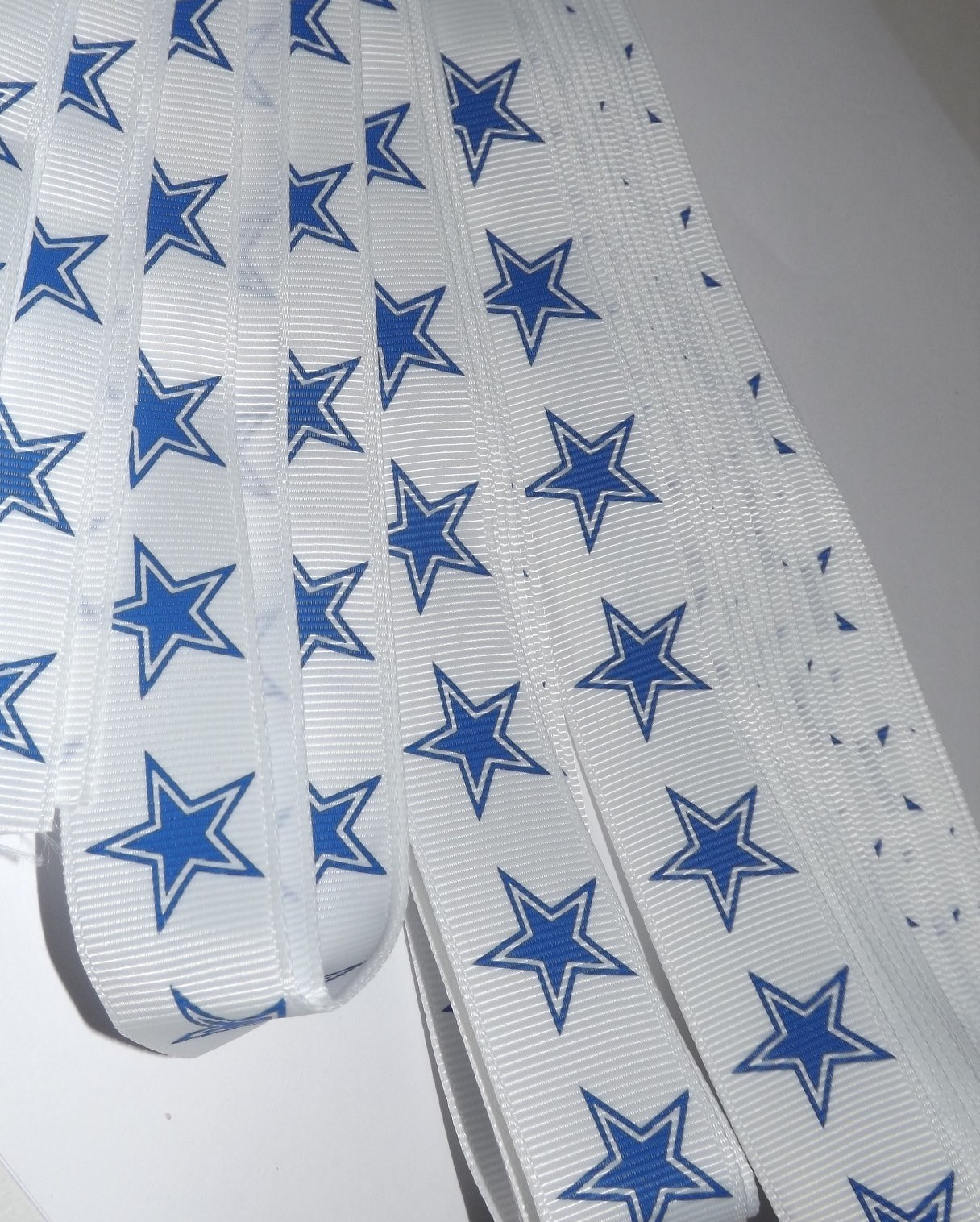 7/8" White w/ Blue Star Print Ribbon, Hairbows Dallas Cowboys Patriotic ...
