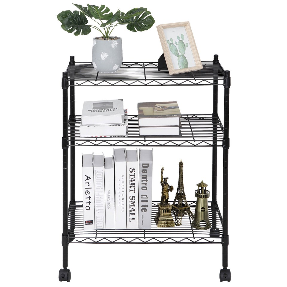 3 Tires Wire Rack Unit Shelving Rolling Kitchen Cart Adjustable Storage ...