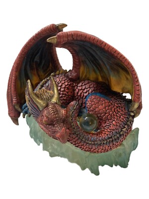 Resin red horned dragon hoarding crystal marble ice floe detailed hand ...